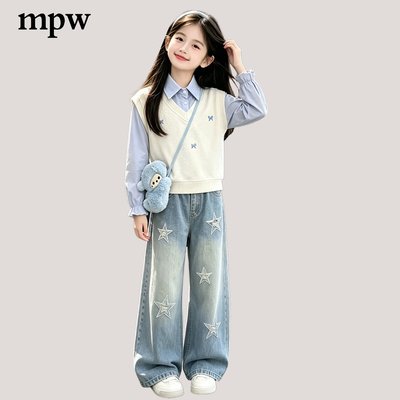 女童秋装学院风假两件卫衣套装