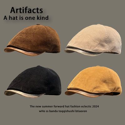 英伦风复古做旧前进帽子女春秋季出游百搭显脸小纯色反戴报童帽潮