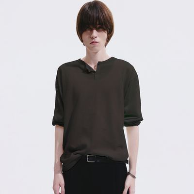 ROARINGWILD 主线系列  棕色羊毛混纺亨利领毛衣