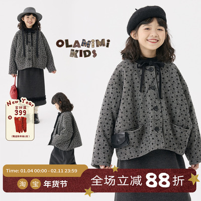 小花波点厚毛呢外套保暖冬季