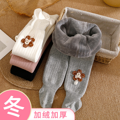 女童打底裤秋冬款加绒加厚连脚