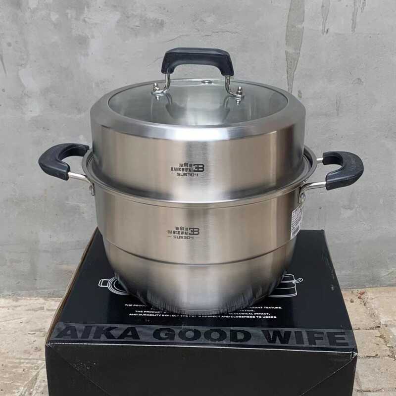 邦帝派巨厚接触全304不锈钢2层蒸锅具双层电磁炉二层汤锅蒸笼家用