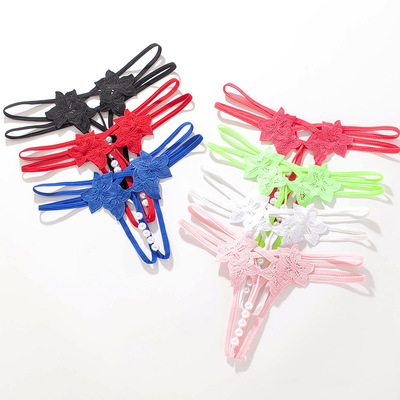 Erotic Lingerie Open Crotch珍珠按摩情趣丁字内裤女士性感