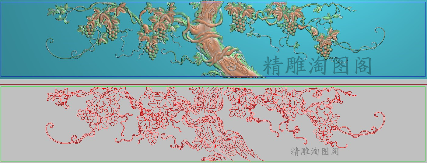 松鼠葡萄沙发床靠背精雕图灰度图浮雕精品葡萄宝座大背板1920x335