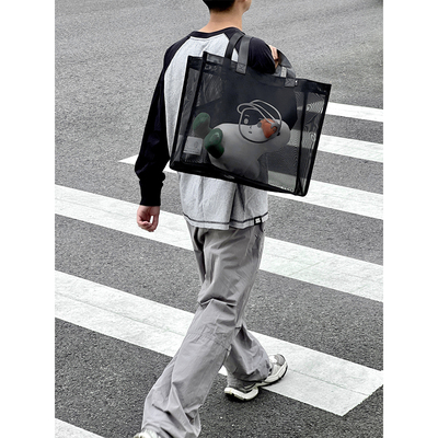 网纱半透明透气运动包托特包单肩