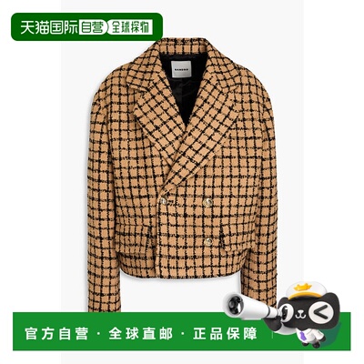 香港直邮Sandro 女士 格纹毛圈花呢西装外套 SFPVE00922CAMELNOIR