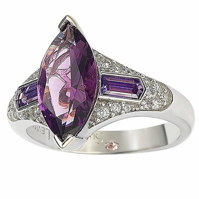 【美国奥莱】直发 Suzy Levian 纯银紫色马眼形方晶锆石戒指 紫色