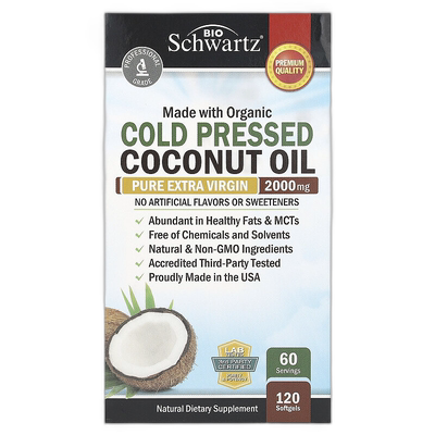 香港直邮BioSchwartz,有机椰子油，1,000 毫克，120 粒软凝胶胶囊