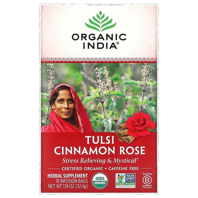 香港直发Organic India图尔西散叶茶肉桂玫瑰18份液袋32.4g茶包