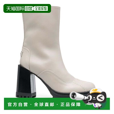 自营furla灰色Climb Mid Chunky粗跟拉链皮革踝靴-灰色 美国奥莱