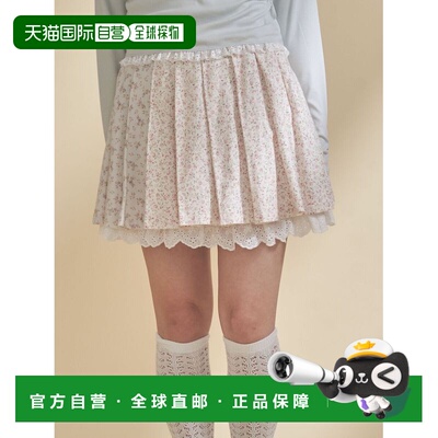 日本直邮merry jenny 女装 小花拼接 皱褶迷你裙 蕾丝下摆 282610