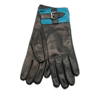 自营 portolano带花式袖口的皮手套 - 黑色/栗色 美国奥莱直发