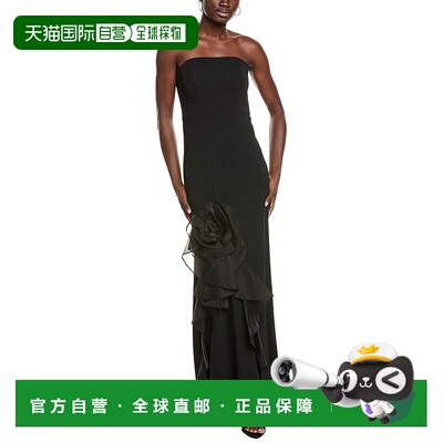 自营Aidan Mattox层叠玫瑰柱礼服-黑色 美国奥莱直发连衣裙长裙