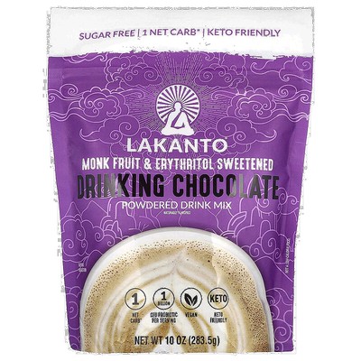 香港直发lakanto罗汉果的加糖巧克力粉零糖含益生菌283g可可饮品