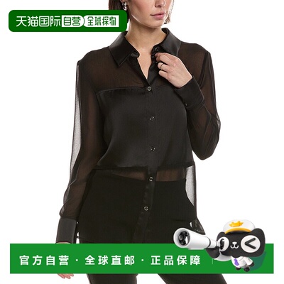 自营Carla Ruiz Sheer Satin Panel Blouse - black 美国奥莱直发