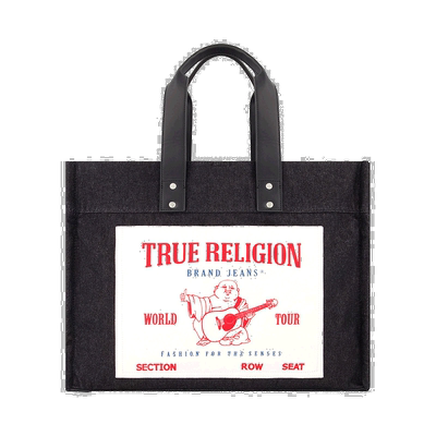 自营True Religion 大号水洗黑色牛仔布托特包 - 黑色 美国奥莱直