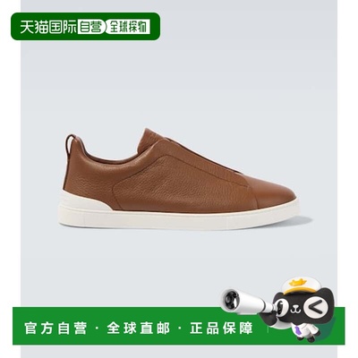 香港直邮zegna 杰尼亚 男士 三条带缝线皮质运动鞋男鞋一脚蹬