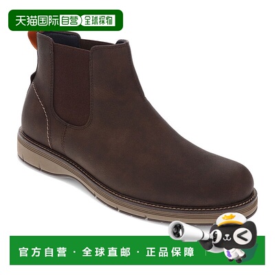自营 Dockers男式真皮连衣裙休闲便鞋切尔西靴-深棕色 美国奥莱直