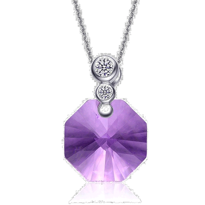 自营 geneviveGv 纯银紫色立方氧化锆八角形项链 - 紫色 美国奥莱