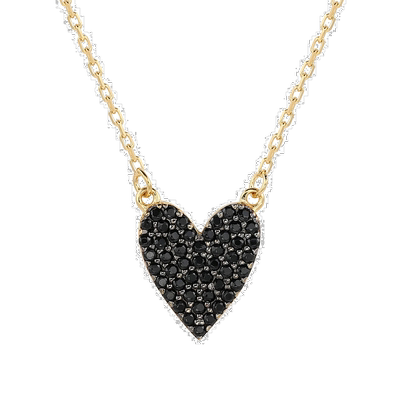自营 Suzy Levian 黑色方晶锆石金色纯银心形项链 - 黑色 美国奥