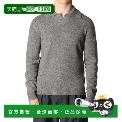 自营roberto collina经典领的Heathered长袖针织polo衫-灰色 美国
