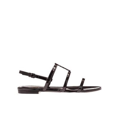 Saint Laurent CASSANDRA黑色字母标志漆皮平底凉鞋 652758B8IVV