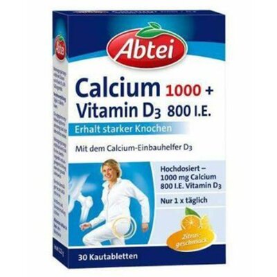 欧洲直邮Abtei钙1000+D3膳食咀嚼片30片