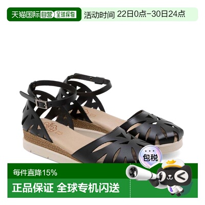 欧洲直邮PORRONET西班牙手工真皮镂空坡跟凉鞋FEDERICA黑色女轻奢