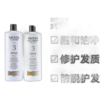 美国直邮NIOXIN丽康丝3号防脱烫染修复洗发水护发素生发护色1L*2