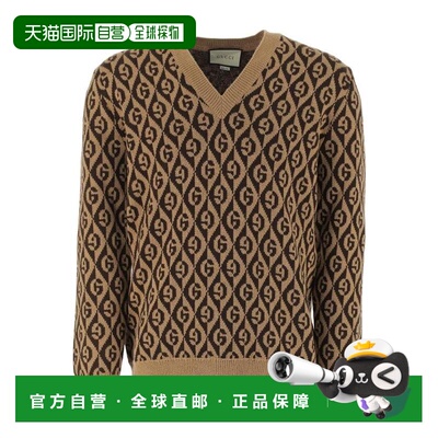 香港直邮GUCCI 男士针织衫 595512XKA0Y2668 SS2021 棕色 v领几何