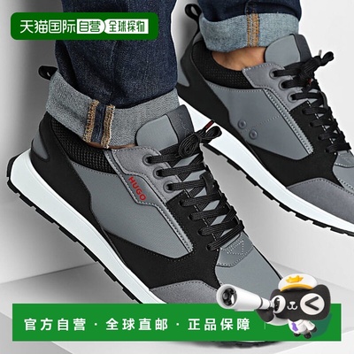 自营hugo bossHugo Men's Icelin Suede Running Trainers, Black