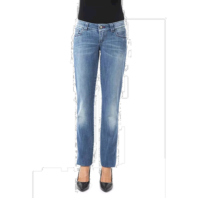 自营 BYBLOS 棉质牛仔裤和女式长裤 - 蓝色 美国奥莱直发直筒裤