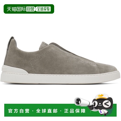 1h可退 香港直邮zegna 杰尼亚 男士 灰色 Suede Triple Stitch 运