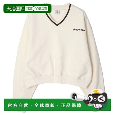 韩国直邮Sporty&Rich Syracuse 刺绣 V 领毛衣 - 奶油色/巧克力色