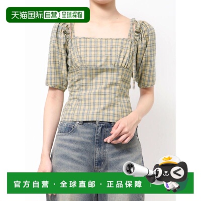 日本直邮EATME女装复古格纹泡泡袖衬衫 肩部蝴蝶结设计优雅上衣 3