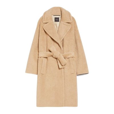 MAX MARA经典 女士米色羊毛混纺配腰带大衣 小泰迪 EMMY020