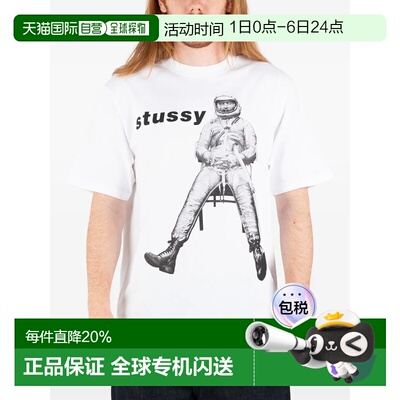美国直邮 Stussy 男女同款 宇航员印花百搭短袖T恤