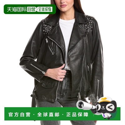 自营 all saintsAllSaints Billie皮革装饰自行车夹克-黑色 美国