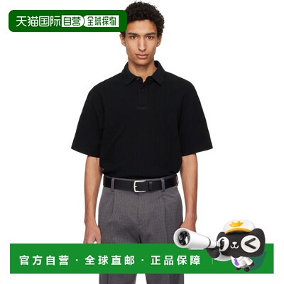 1h可退 香港直邮boss 雨果 男士 黑色 Waffle-Structured Polo 衫
