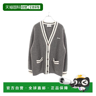 日本直邮中古Miu Miu缪缪女A级95新cardigan开衫羊毛上衣灰色