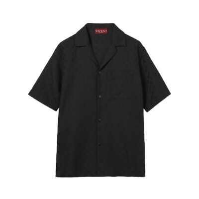 GUCCI 男士衬衫 794907Z7AO71000 AW2025 黑色 短袖衬衫