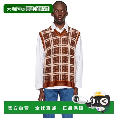 1h可退 香港直邮潮奢 Marni 玛尼 男士 橙色 & 棕色格纹马甲 CVMG