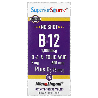 香港直邮Superior Source，B-12、B-6 和叶酸，加上 D3，100 粒 M