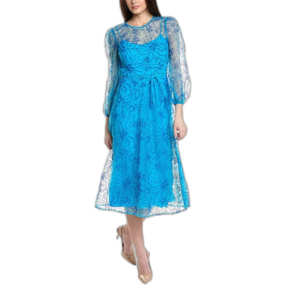 自营ML Monique Lhuillier Zinnia 中长连衣裙 - 蓝色 美国奥莱直