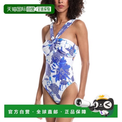 自营Milly Betsy Brushwork Floral Bandeau One-Piece - blue 美