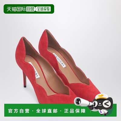 1h可退 香港直邮潮奢 AQUAZZURA 女士 红色绒面革皮质浅口鞋 PTLM