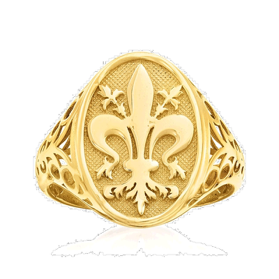 自营 Ross-Simons14 克拉黄金 Fleur-De-Lis 图章戒指 黄色 美国
