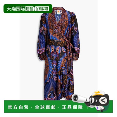 香港直邮FARM RIO 女士 不对称印花缎面中长缠绕式连衣裙 325121H