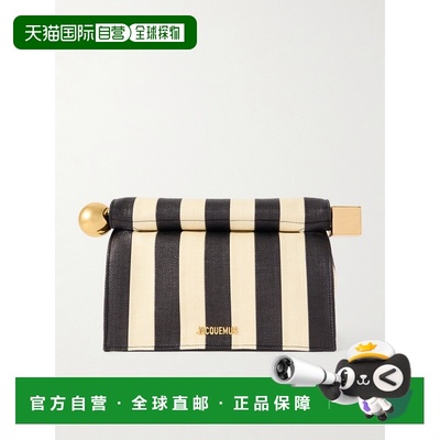 1h可退 香港直邮Jacquemus 女士 Rond Carre 皮革饰边条纹编织手