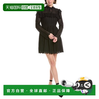 自营Rebecca Taylor雪佛龙蕾丝迷你连衣裙-黑色 美国奥莱直发